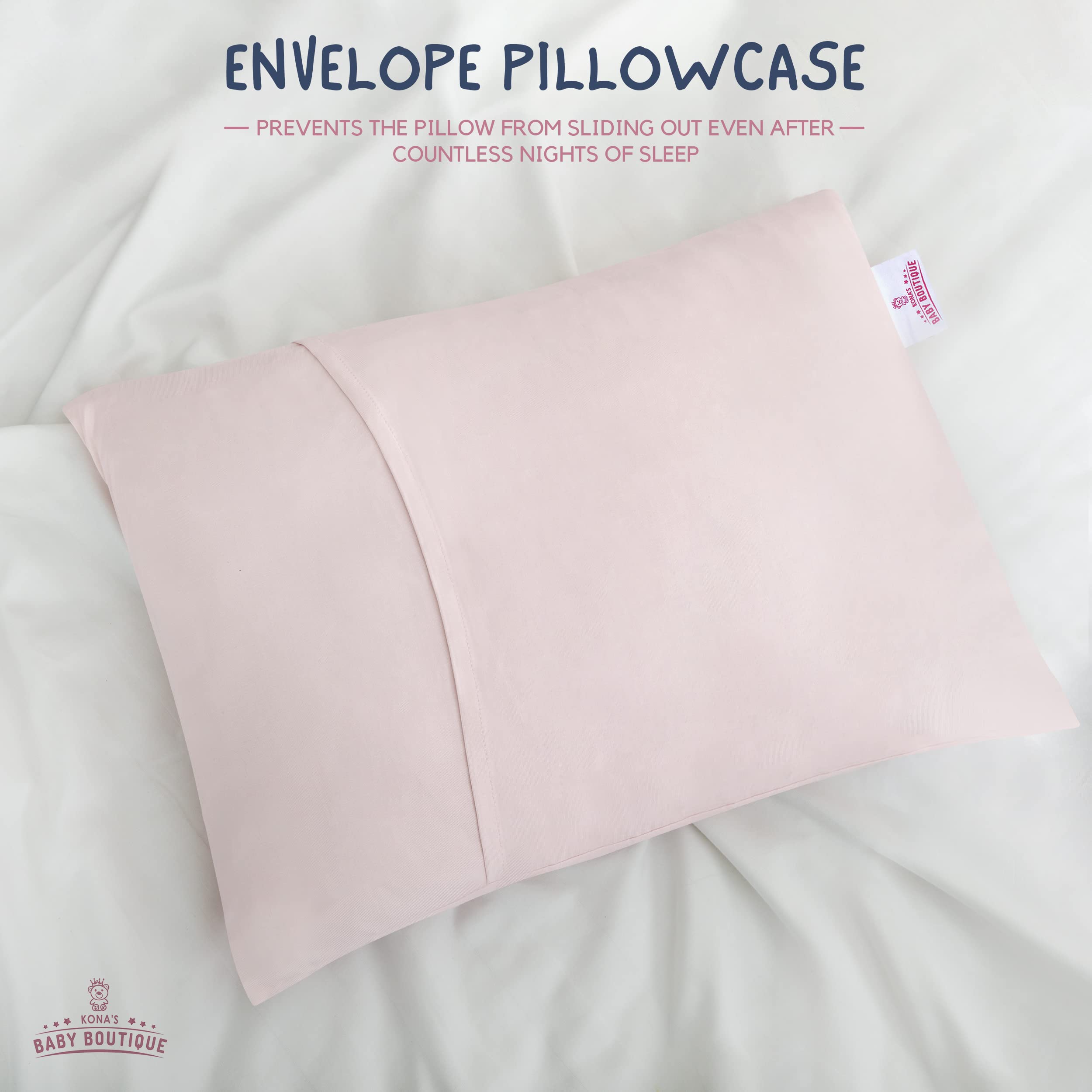 Pink Kona's Perfect Toddler Pillow with Soft Toddler Pillowcase - 13 x 18 inch Toddler Pillow - Toddler Pillow 2 Year Old