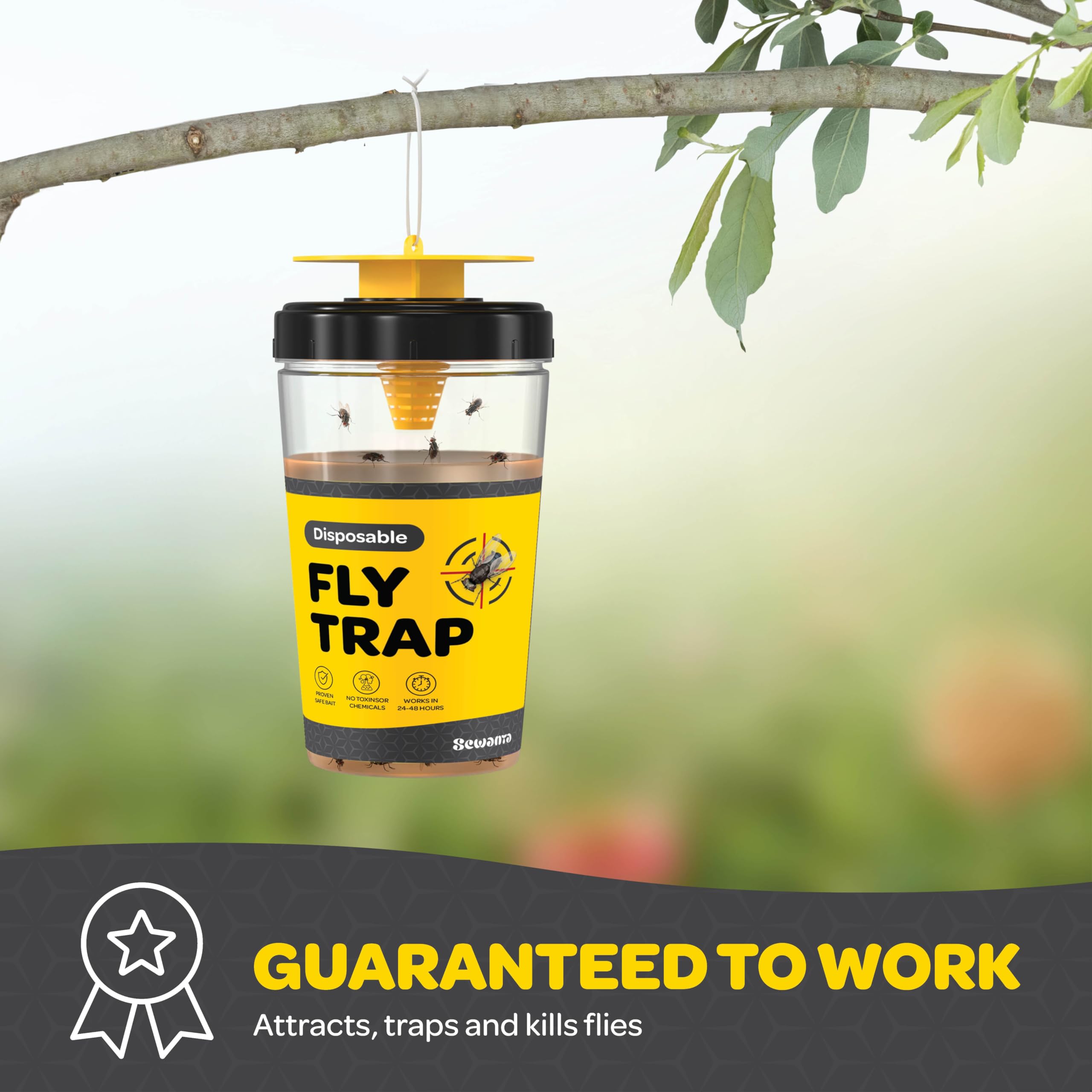 Outdoor Fly Trap [Set of 3] Fly Traps Outdoor with Dissolvable Non-Toxic Bait - Fly Repellent for Outdoor Use Only - Controls Flies for Patios, Barns, Ranches Etc. Hanging Fly Traps with Tie Included