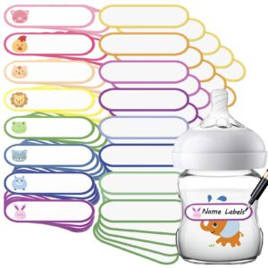 waterproof baby bottle labels for daycare essentials, 80pcs name labels for kids school supplies personalized, self laminating, dishwasher safe, toddler name stickers tags for water bottle pacifier