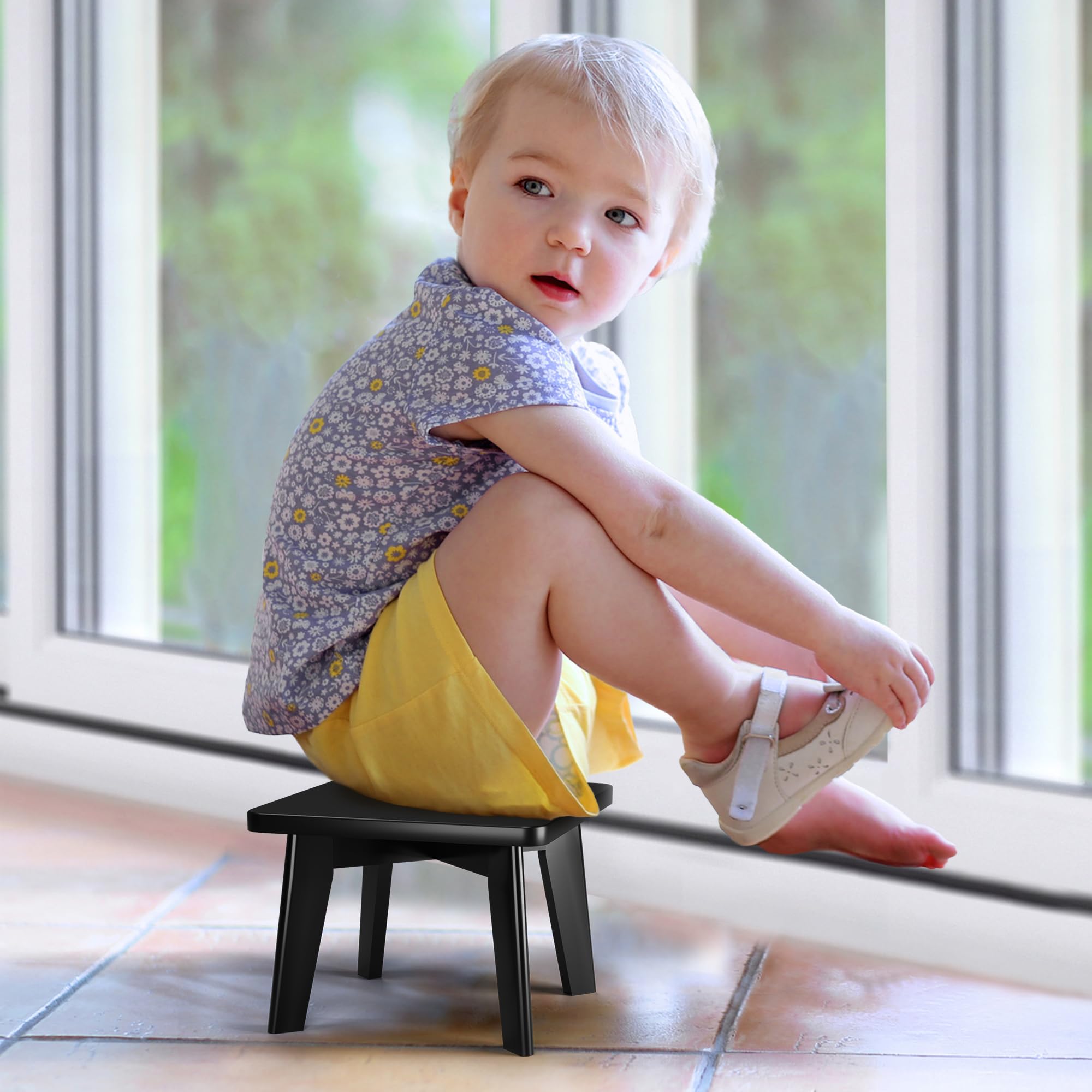 Step Stool for Kids - Cute Wooden Stepping Stools Small Portable Bamboo Foot Stool Sturdy Non-Slip Wood Bench 300 lbs in Sink Bathroom Kitchen Plant Stand 7.3inch