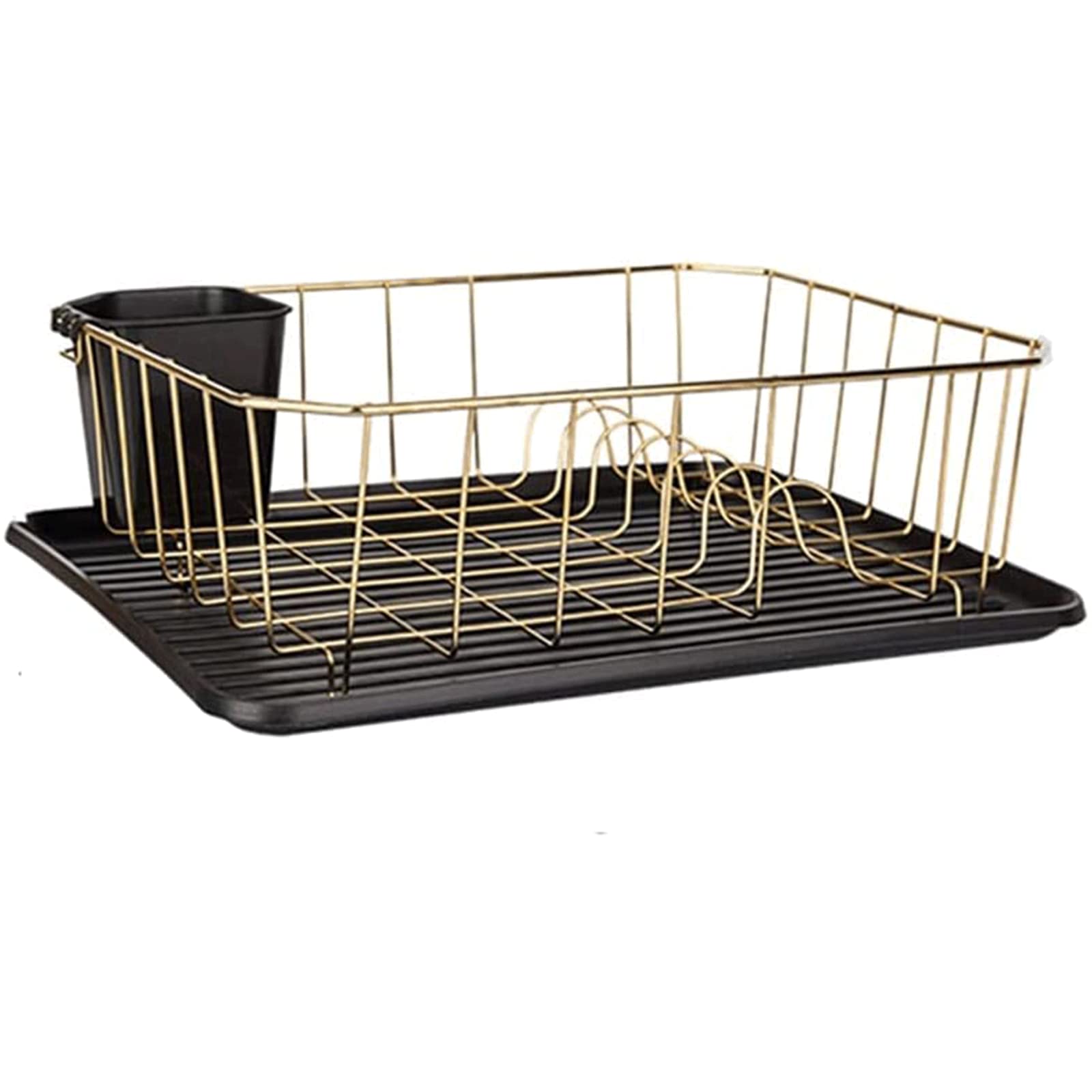 OLOTU Stable 1-Tier Dish Rack with Drainboard，Multifunctional Metal Utensil Holder for Kitchen Countertop，Durable Home Accessories，Black Dish Drying Rack