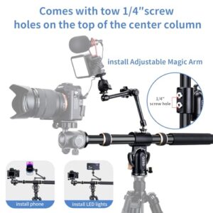 41" Aluminum Tripod Extension arm Retractable Horizontal Center Column arm with 1/4'' and 3/8'' scerws, 360° rotatable for Overhead, Multi-Angle Photography,Load Up to 33lbs,Tripod not Included