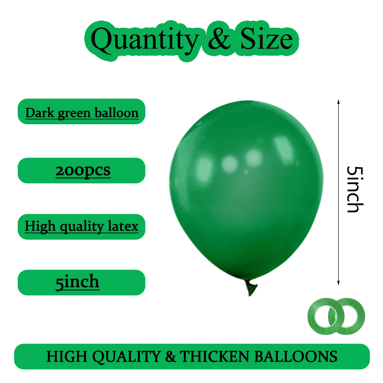 200pcs 5 Inch Dark Green Balloons, Small Mini Latex Balloons for Party Birthday Baby Shower Anniversary Festival Arch Garland Decoration (Dark Green)