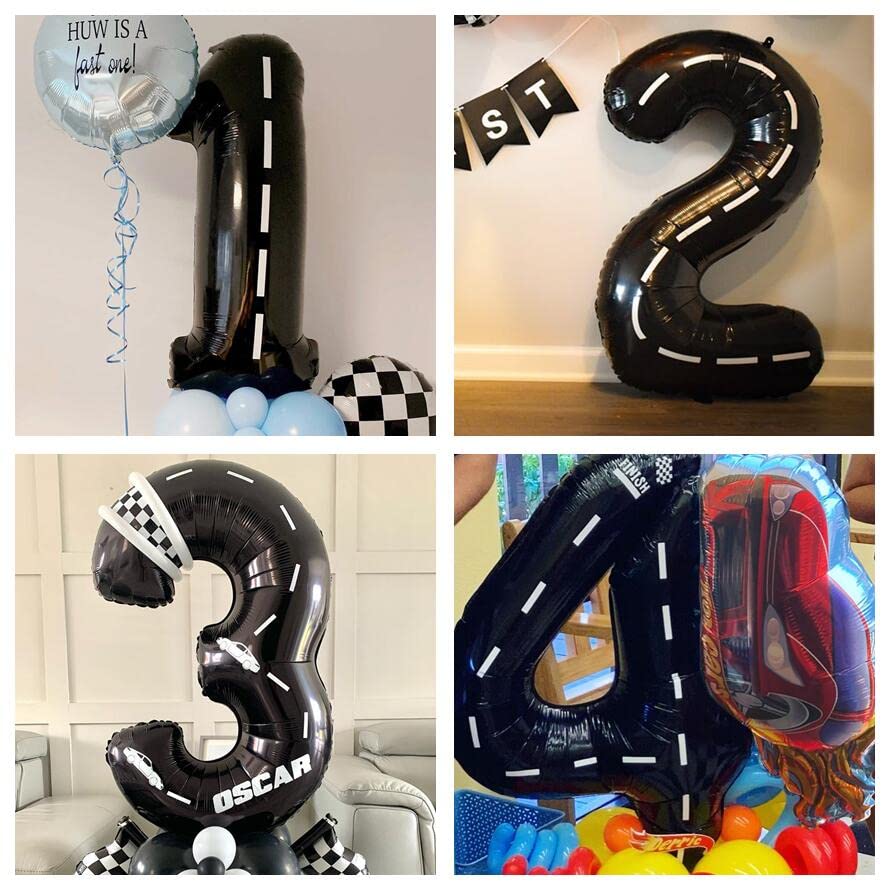 Race Car Number 1 Balloons,40 Inch Racing Car 1st Birthday Balloons Two Fast Balloon Race Track Black 1 Balloon Number for Cars Theme Birthday Party