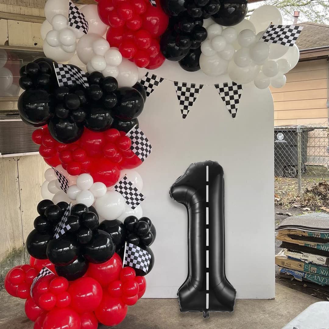 Race Car Number 1 Balloons,40 Inch Racing Car 1st Birthday Balloons Two Fast Balloon Race Track Black 1 Balloon Number for Cars Theme Birthday Party