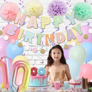 BRT Bearingshui 10th Birthday Decorations for Girls Boys, 40 Inch Rainbow Gradient Number 10 Balloon, 10th Birthday Balloon, Happy Birthday Banner, Children’s 10th Birthday Party Supplies for Kids