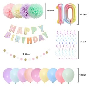 BRT Bearingshui 10th Birthday Decorations for Girls Boys, 40 Inch Rainbow Gradient Number 10 Balloon, 10th Birthday Balloon, Happy Birthday Banner, Children’s 10th Birthday Party Supplies for Kids