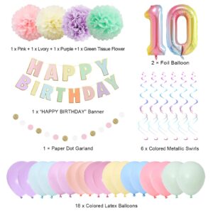 BRT Bearingshui 10th Birthday Decorations for Girls Boys, 40 Inch Rainbow Gradient Number 10 Balloon, 10th Birthday Balloon, Happy Birthday Banner, Children’s 10th Birthday Party Supplies for Kids