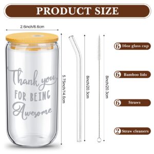 Purpeak 6 Set Team Gifts for Employees Thank You Gifts Teacher Staff Appreciation Gifts 16oz Can Shaped Beer Glass with Lids Straws Brushes Thank You Cups for Nurse Coworkers(Stylish Style)