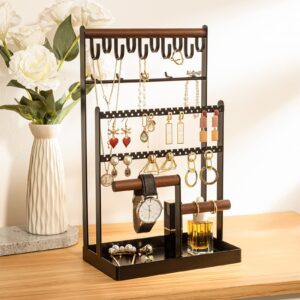 ProCase Jewelry Organizer Stand Necklace Organizer Earring Holder Mothers Day Gift, 6 Tier Jewelry Stand Necklace Holder with 15 Hooks, Jewelry Tower Display Rack Storage Tree -Black