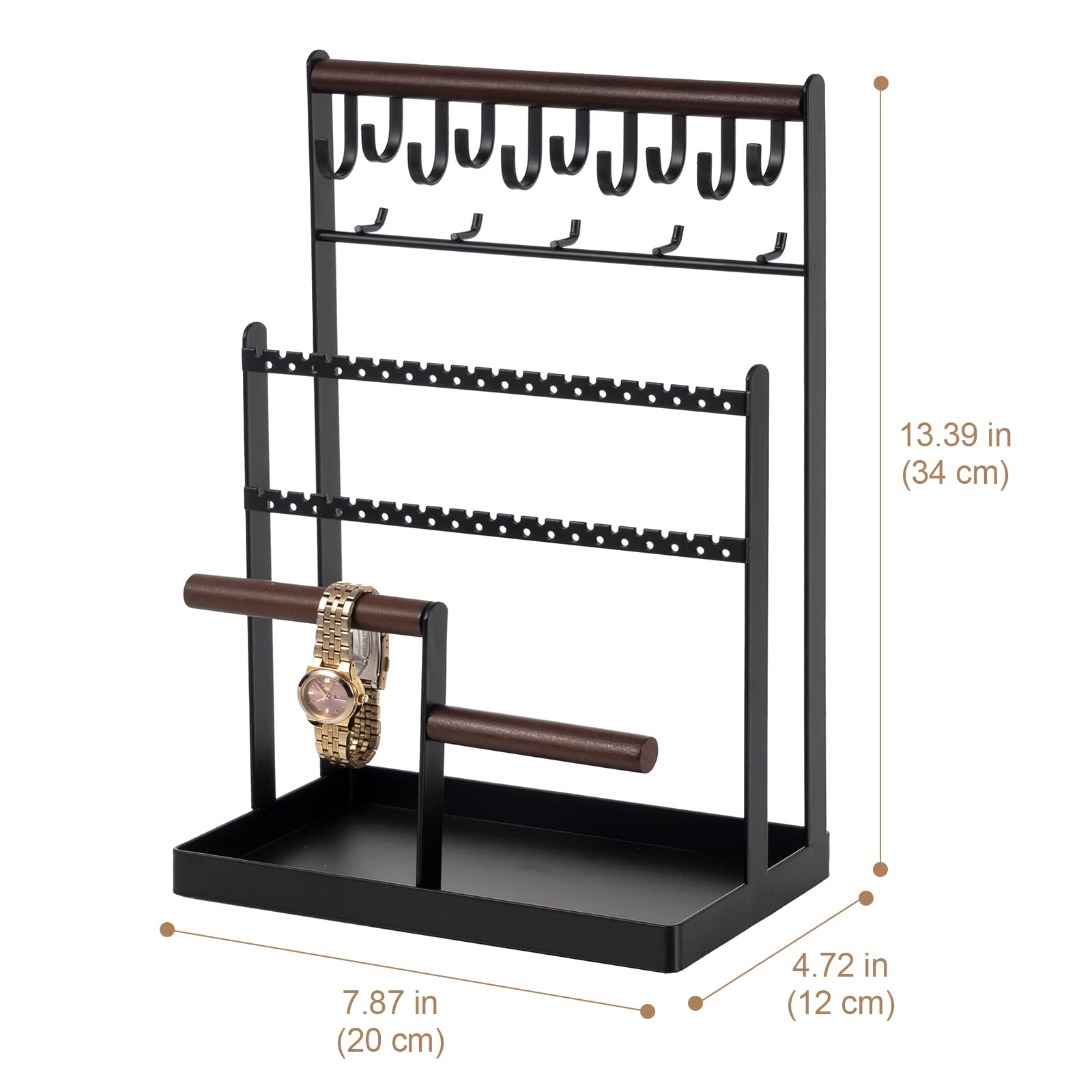 ProCase Jewelry Organizer Stand Necklace Organizer Earring Holder Mothers Day Gift, 6 Tier Jewelry Stand Necklace Holder with 15 Hooks, Jewelry Tower Display Rack Storage Tree -Black