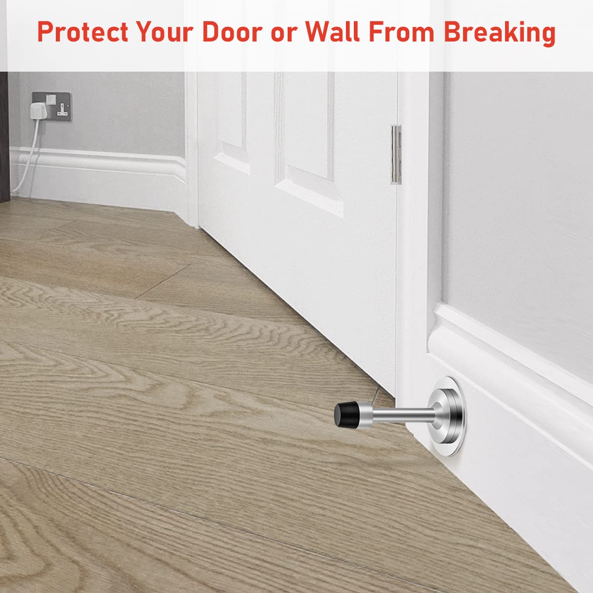 Door Stoppers, Door Stop for Bottom of Door, 3.5 Inch Door Stops No Drill with Sound Dampening Rubber Bumper Tip, Stainless Steel Adhesive Door Stopper Wall Mounted Doorstops, Brushed Nickel, 2 Pack