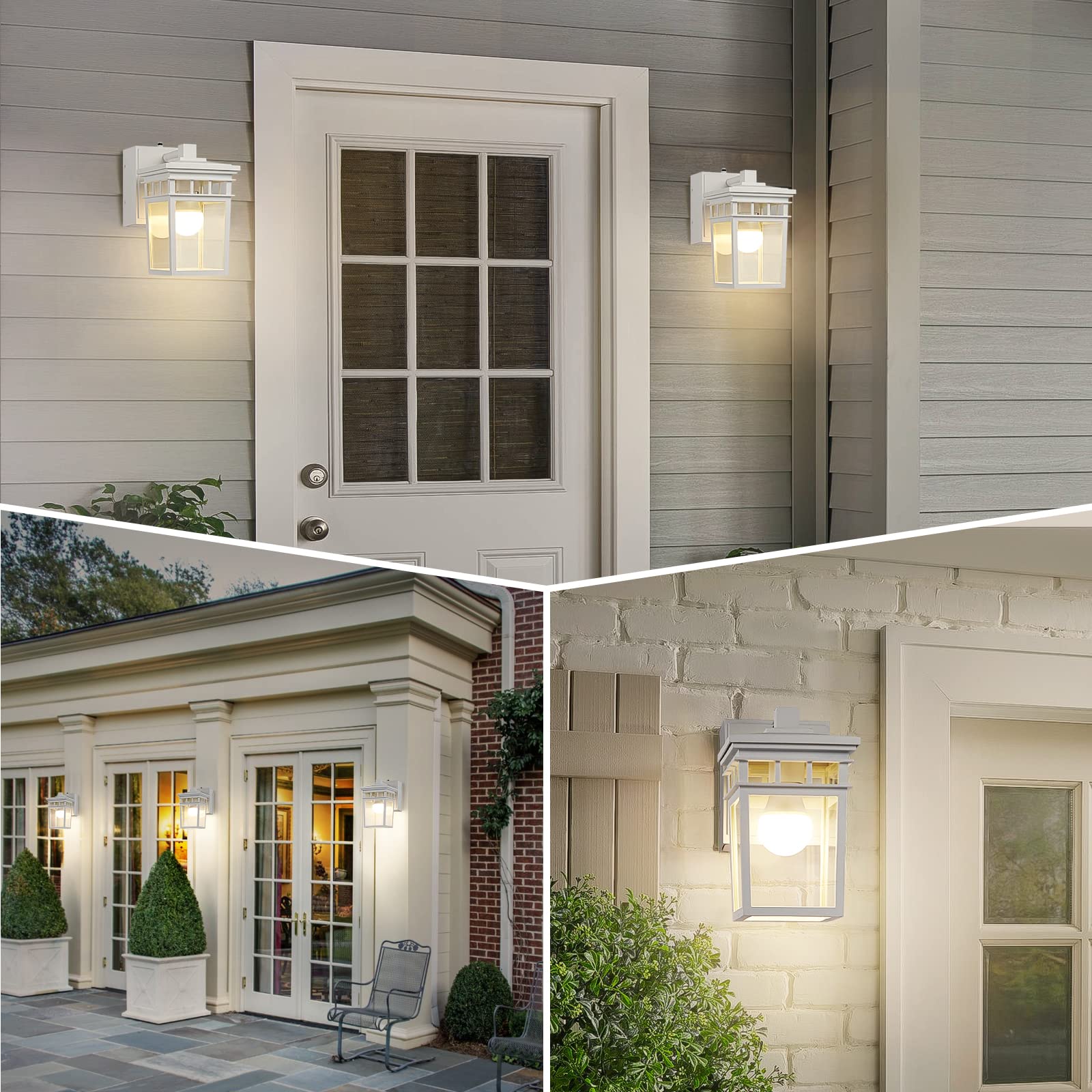 Outdoor Porch Light with GFCI Outlet Built in, Dusk to Dawn Outdoor Wall Lantern with Outlet, Waterproof Anti-Rust Exterior Light Fixture Outside Lights for House Garage Patio, Bulb Included (White)