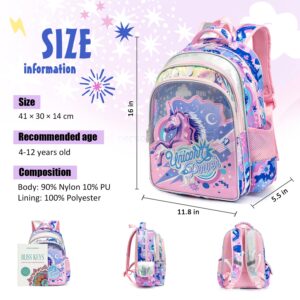 Robhomily Girls Backpack Kids Backpacks for Girls in Preschool Kindergarten Elementary School,Cute Unicorn Backpack for Girls 4-8 Lightweight Kawaii School Backpack 16 inch