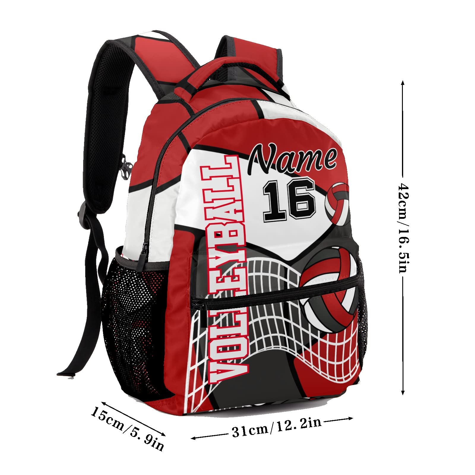 Zaaprint Customized Volleyball White Red Black Waterproof Backpack with Name for Hiking Camping Picnic