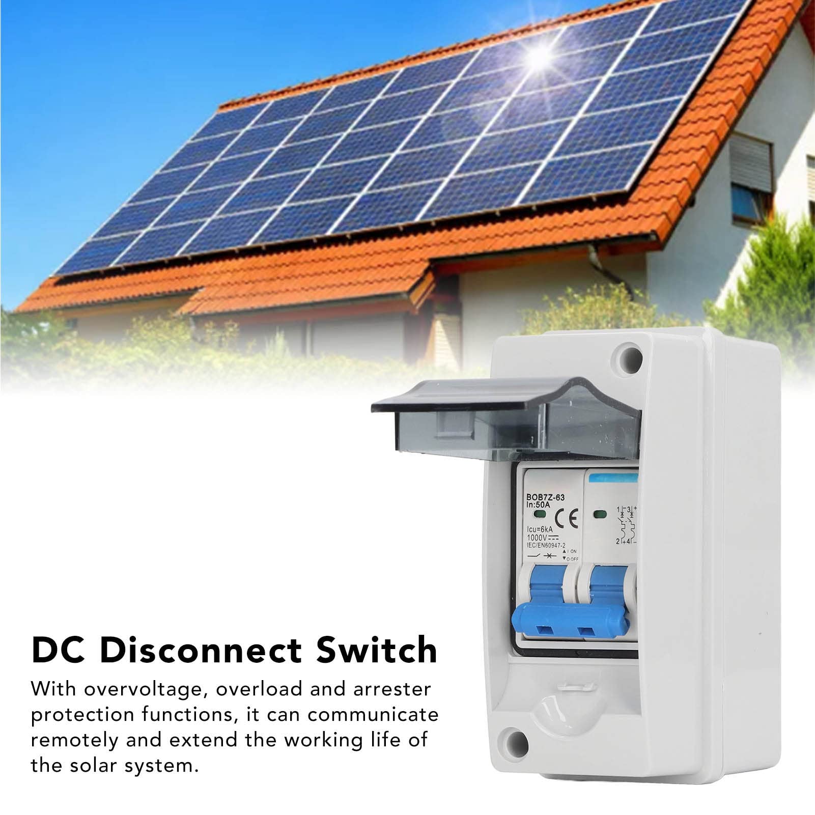 Asixxsix DC Miniature Circuit Breaker, 2 Pole 1000V 50Amp PV Solar Disconnect Switch with IP65 Waterproof Box Photovoltaic Circuit Isolator for Solar Panels Grid System, Home, RV