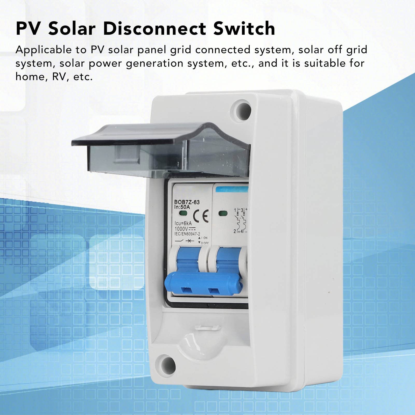 Asixxsix DC Miniature Circuit Breaker, 2 Pole 1000V 50Amp PV Solar Disconnect Switch with IP65 Waterproof Box Photovoltaic Circuit Isolator for Solar Panels Grid System, Home, RV