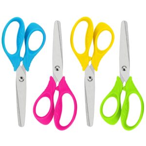 oiijiok left handed scissors kids,5" lefty scissors kids with comfort grip handles,blunt tip safety left handed kids scissors stainless steel blades,assorted,4 pack