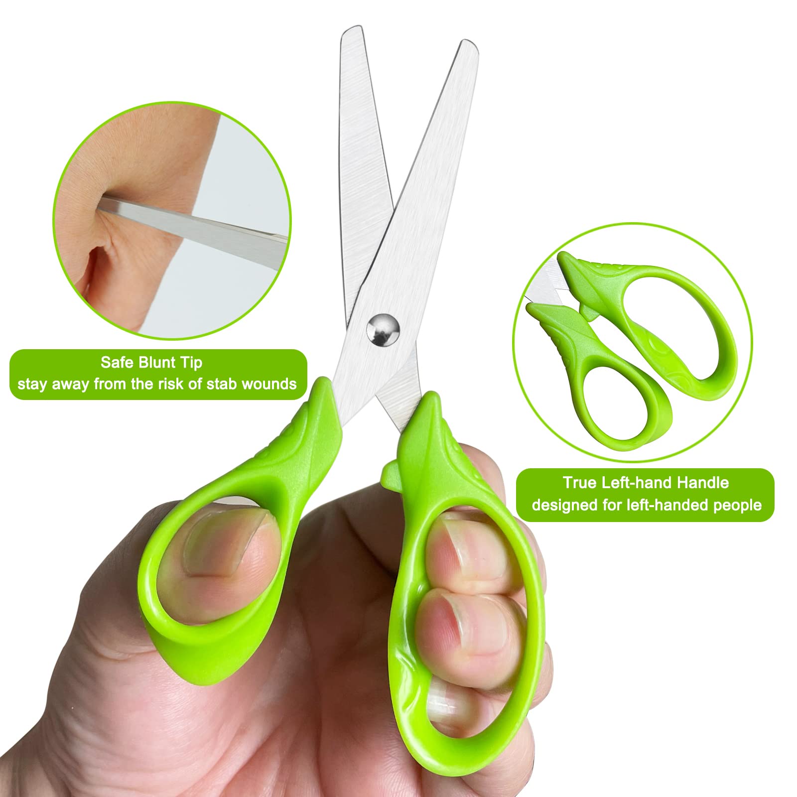 Oiijiok Left Handed Scissors Kids,5" Lefty Scissors Kids with Comfort Grip Handles,Blunt Tip Safety Left handed Kids Scissors Stainless Steel Blades,Assorted,4 Pack