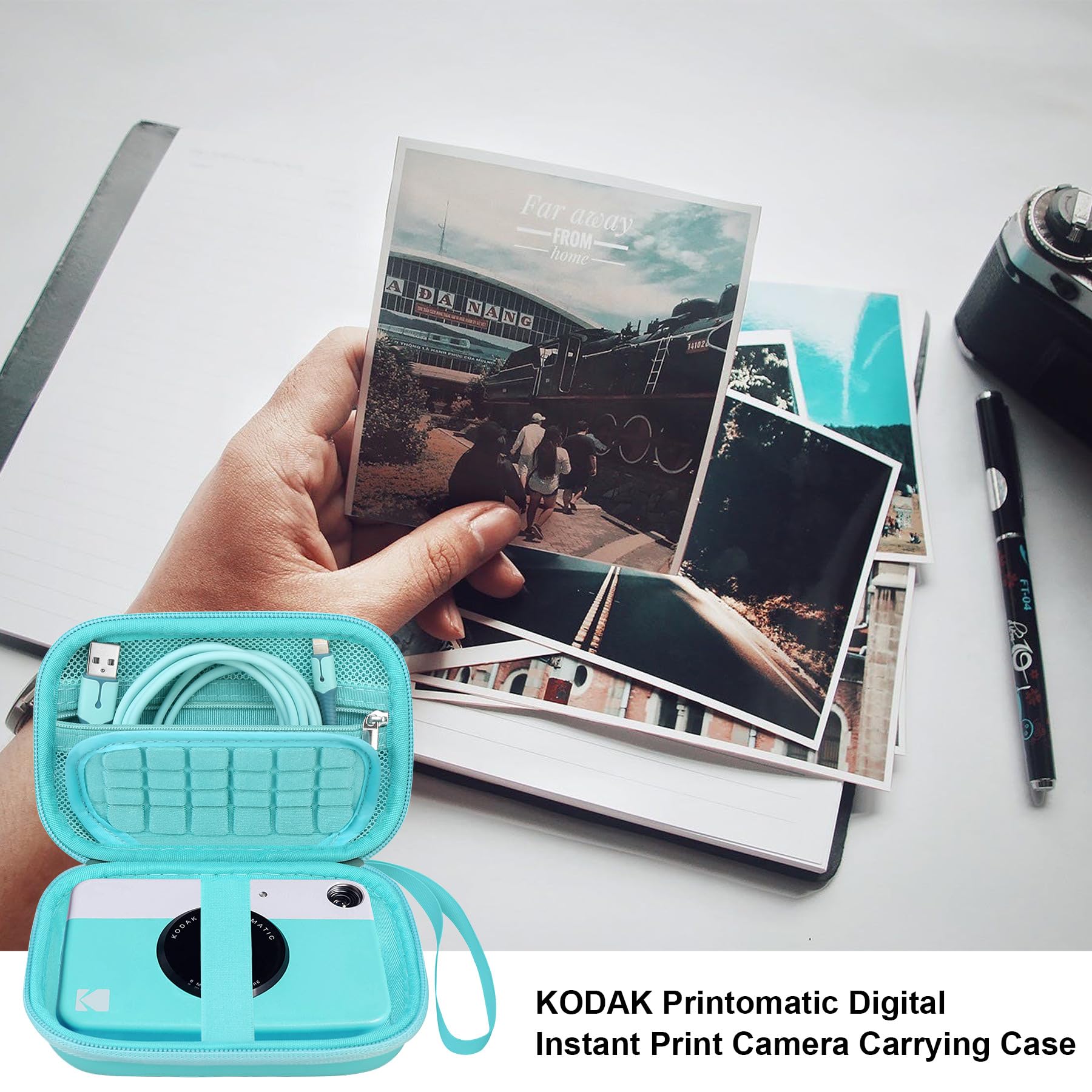 Elonbo Camera Carrying Case for KODAK Printomatic Digital Instant Print Camera, Portable Bluetooth Photo Printer Storage Holder Bag, ​Mesh Bag Fits Photo Paper,MicroSD Card,USB Cable, Green+Green