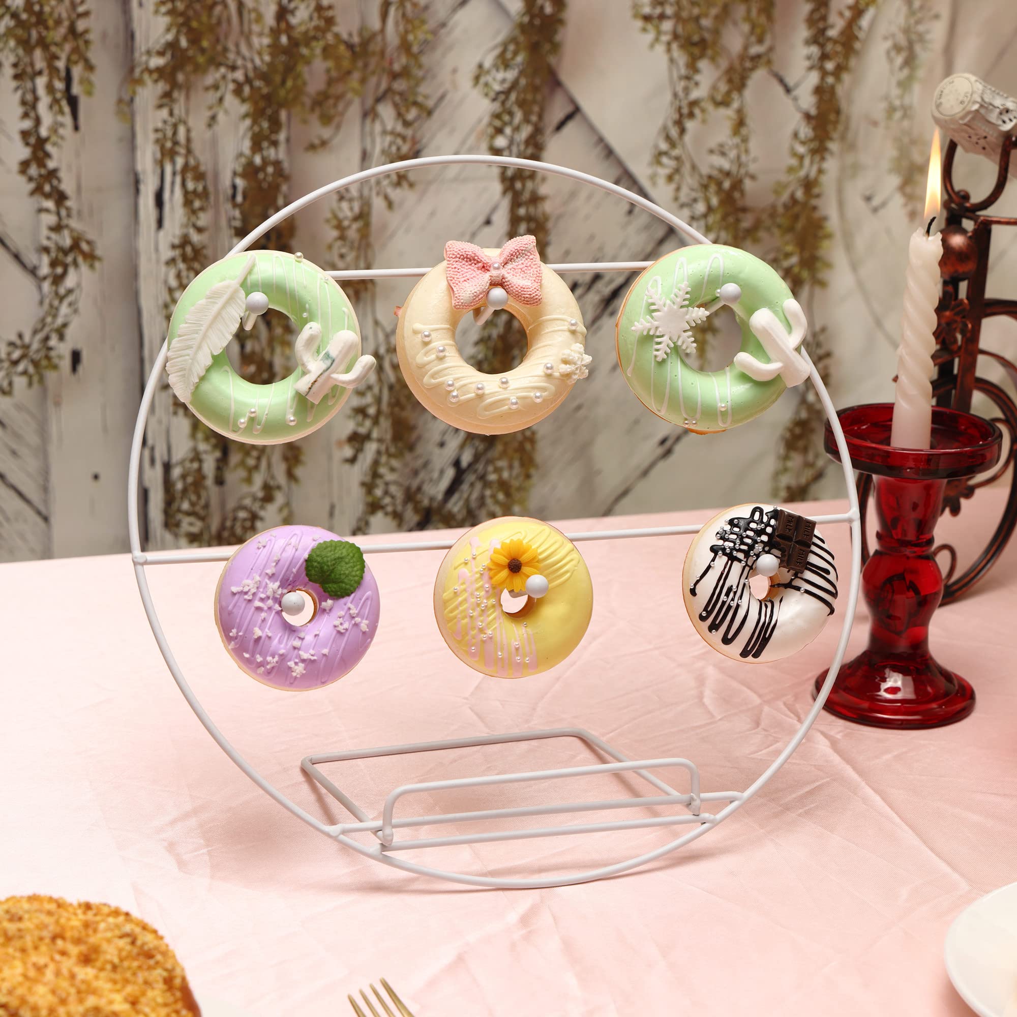 4 Pack Metal Donut Wall Display Stands Set, Reusable Doughnut Bagel Holder White Round Donuts Stand Rack Holds up 10cm 24 Donuts for Dessert Display Table Treat Parties Decorations