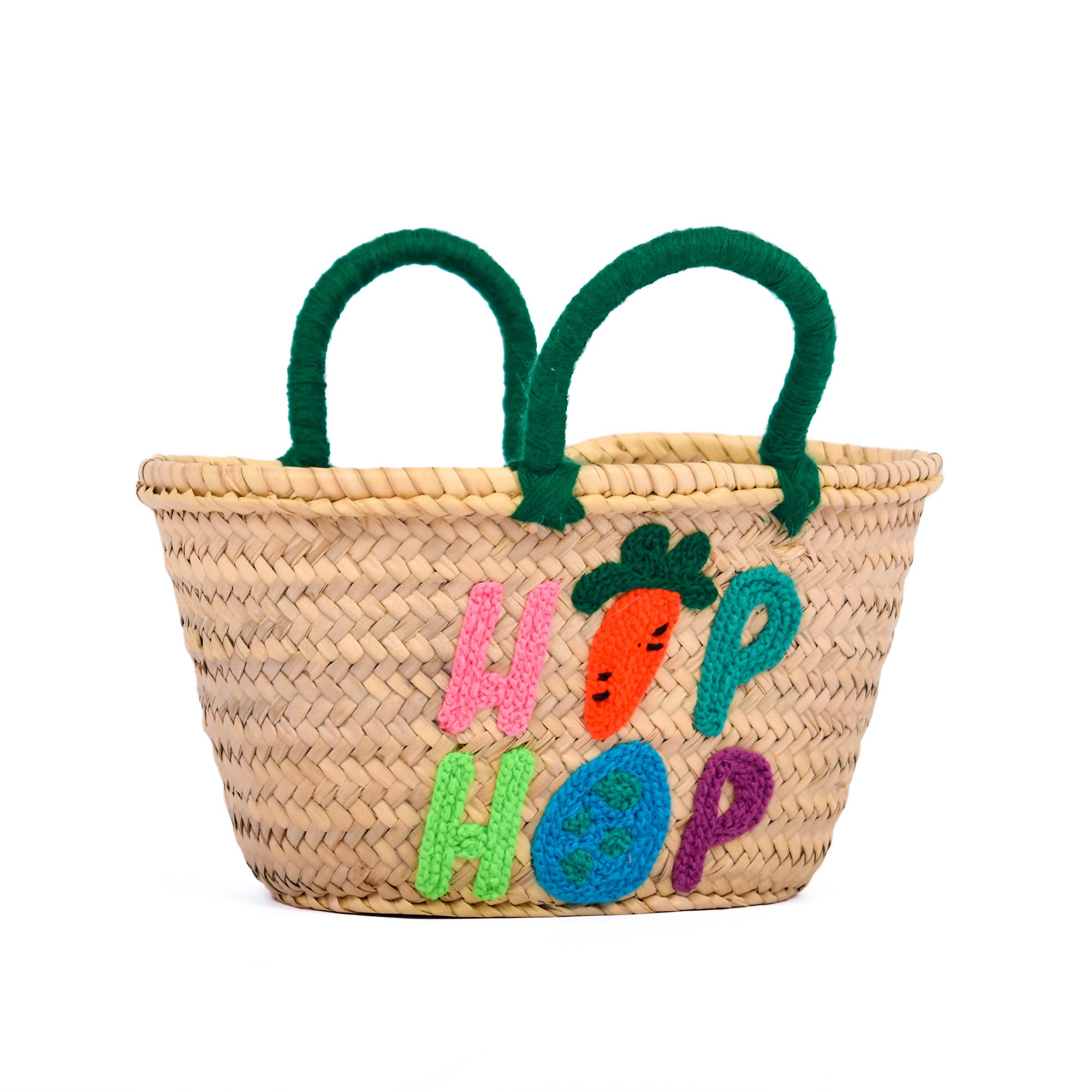 KING OF HANDMADE Personalized Easter Basket for Boys Girls with Custom Name, Cute Rabbit and Colorful Pompoms - Perfect for Easter Egg Hunt, Bucket Candies, Spring Birthdays and Baby Showers