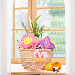 KING OF HANDMADE Personalized Easter Basket for Boys Girls with Custom Name, Cute Rabbit and Colorful Pompoms - Perfect for Easter Egg Hunt, Bucket Candies, Spring Birthdays and Baby Showers