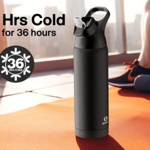 ENCOOL Insulated Stainless Steel Water Bottle with Straw and Carry Loop, Double Wall Cold for 36 Hours, Tritan Leak Proof Lid for Sports, Travel, 24 oz, Black Night