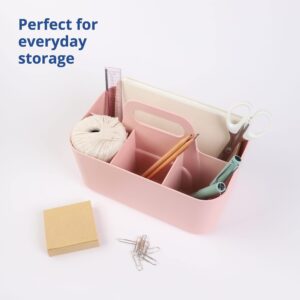 BLUE GINKGO Multipurpose Caddy Organizer - Stackable Plastic Caddy with Handle | Desk, Makeup, Dorm Caddy, Classroom Art Organizers (Made in Korea) - Pink