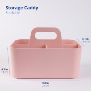 BLUE GINKGO Multipurpose Caddy Organizer - Stackable Plastic Caddy with Handle | Desk, Makeup, Dorm Caddy, Classroom Art Organizers (Made in Korea) - Pink