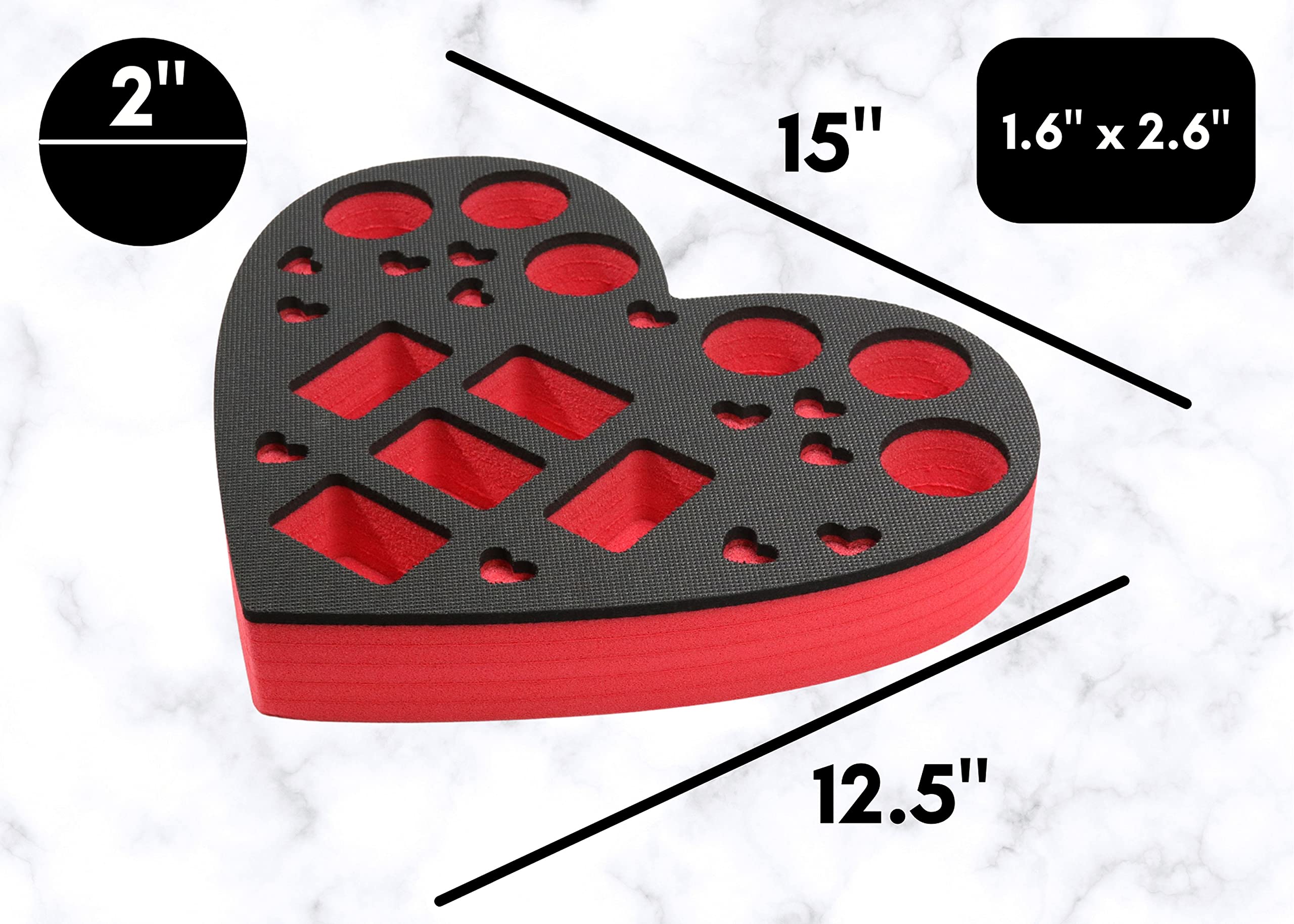 Polar Whale 2 Lotion and Body Spray Stand Organizers Heart Shaped Large Tray Red Black Durable Foam Washable Waterproof Insert for Home Bathroom Bedroom Office 15 x 12.5 x 2 Inches 11 Slots 2pc Pair