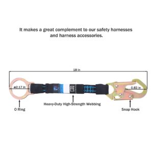 FHFallArrest 18 Inch D Ring Extender with Galvanized Steel Self Locking Snap Hook and O Ring，Heavy Duty Fall Protection Safety Harness Extension Lanyard，For Construction & Roofing, OSHA/ANSI Compliant