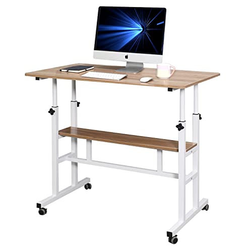 AIZ Mobile Standing Desk, Adjustable Computer Desk with Rolling Wheels, Home Office Double-layer Computer Workstation,Portable Laptop Table for Standing or Sitting,Adults or Children,Oak,39.4" x 23.6"