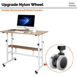 AIZ Mobile Standing Desk, Adjustable Computer Desk with Rolling Wheels, Home Office Double-layer Computer Workstation,Portable Laptop Table for Standing or Sitting,Adults or Children,Oak,39.4" x 23.6"