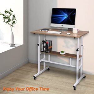 AIZ Mobile Standing Desk, Adjustable Computer Desk with Rolling Wheels, Home Office Double-layer Computer Workstation,Portable Laptop Table for Standing or Sitting,Adults or Children,Oak,39.4" x 23.6"