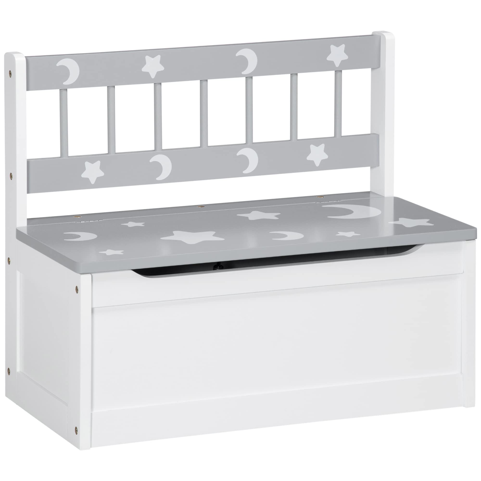 Qaba Toddler Toy Box Storage Bench with Large 27 L Interior, Kids Storage Bench Seat with Storage for Toddler Playroom Furniture, Kids Bedroom Furniture, Toy Organizer and Storage Bin, Gray