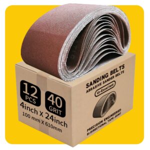 4 x 24 inch 40 grit sanding belt | premium aluminum oxide sanding belt | premium sander sandpaper – 12 pack