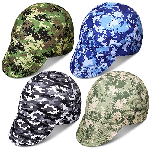 Mepase 4 Pcs Welding Caps Welding Beanie Hats Bulk for Men Women Welder's Cap Welding Helmet Liners Welding Accessories Tool(Many Colors, Summer Camo)