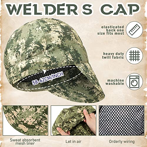 Mepase 4 Pcs Welding Caps Welding Beanie Hats Bulk for Men Women Welder's Cap Welding Helmet Liners Welding Accessories Tool(Many Colors, Summer Camo)