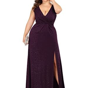 Ever-Pretty Women's Plus Size Double V Neck Sleeveless Open Back Summer Wedding Guest Dresses Dark Purple US14