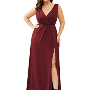 Ever-Pretty Women's Sexy Backless Pleated Split Empire Waist Plus Size Evening Dresses Burgundy US16