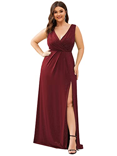 Ever-Pretty Women's Sexy Backless Pleated Split Empire Waist Plus Size Evening Dresses Burgundy US16