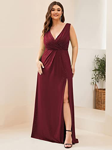 Ever-Pretty Women's Sexy Backless Pleated Split Empire Waist Plus Size Evening Dresses Burgundy US16