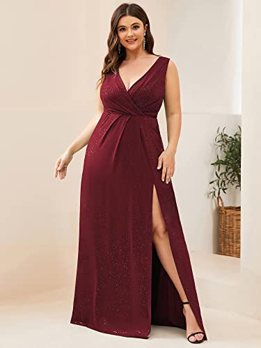 Ever-Pretty Women's Sexy Backless Pleated Split Empire Waist Plus Size Evening Dresses Burgundy US16