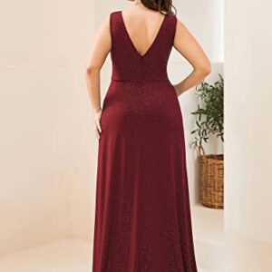 Ever-Pretty Women's Sexy Backless Pleated Split Empire Waist Plus Size Evening Dresses Burgundy US16