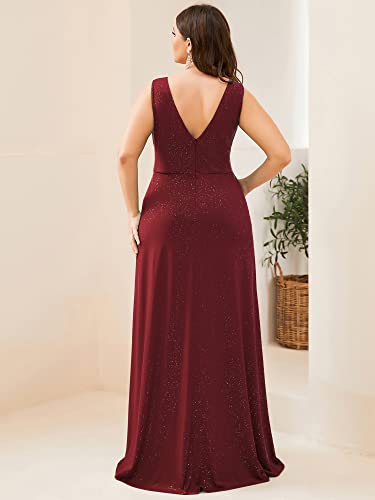 Ever-Pretty Women's Sexy Backless Pleated Split Empire Waist Plus Size Evening Dresses Burgundy US16