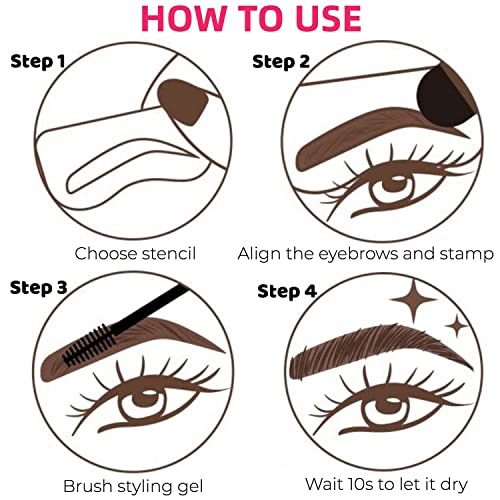 Eyebrow Stamp Stencil Kit With Clear Eyebrow Gel & 10 Reusable Eyebrow Stencils Eye Brow Tingting Kit Stamp and Stencil Brow Set Eyebrow Stamping Set Long-lasting Waterproof Effect(Dark Brown-)