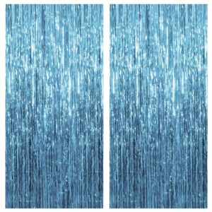 2 pack blue streamers party decorations blue fringe backdrop ocean themed party decorations foil curtain backdrop blue birthday decorations ocean party decor supplies