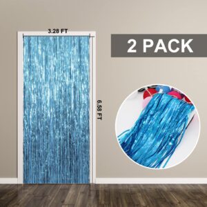 2 Pack Blue Streamers Party Decorations Blue Fringe Backdrop Ocean Themed Party Decorations Foil Curtain Backdrop Blue Birthday Decorations Ocean Party Decor Supplies