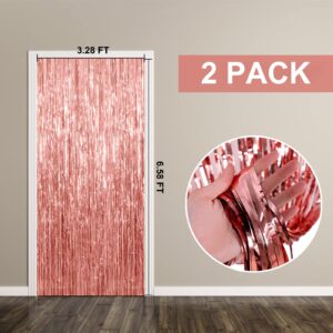 2 Pack Rose Gold Backdrop Birthday Decorations Foil Curtain Backdrop Bachelorette Party Decorations Rose Gold Party Decor Party Streamers Groovy Birthday Decorations Party Backdrop